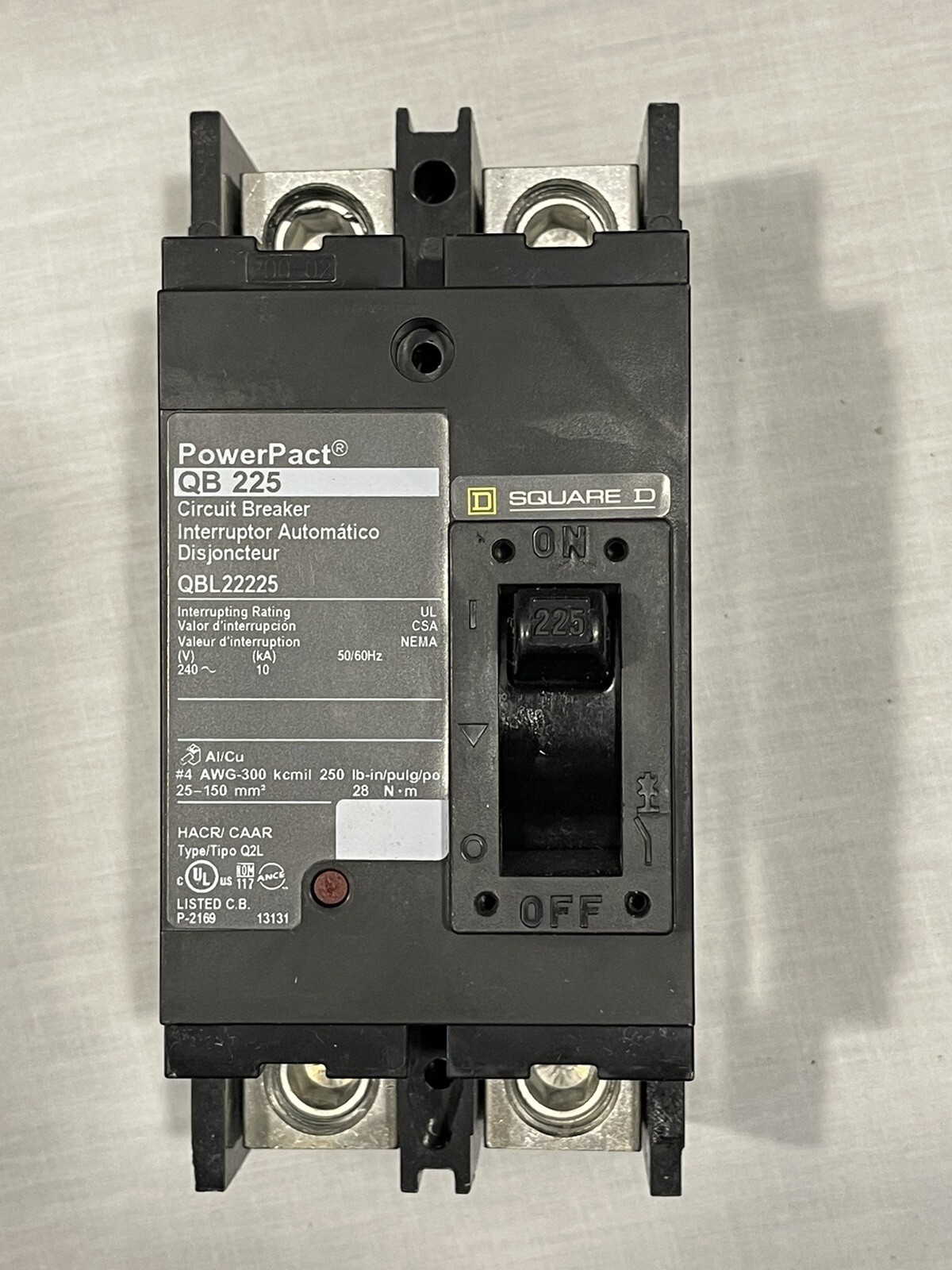 NEW QBL22225 SQUARE D 2 POLE 225AMP 240V 10KA POWERPACT CIRCUIT BREAKER ...