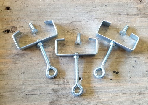 3x 100mm concrete post bracket clamps zinc plated with 80mm eye bolts ...