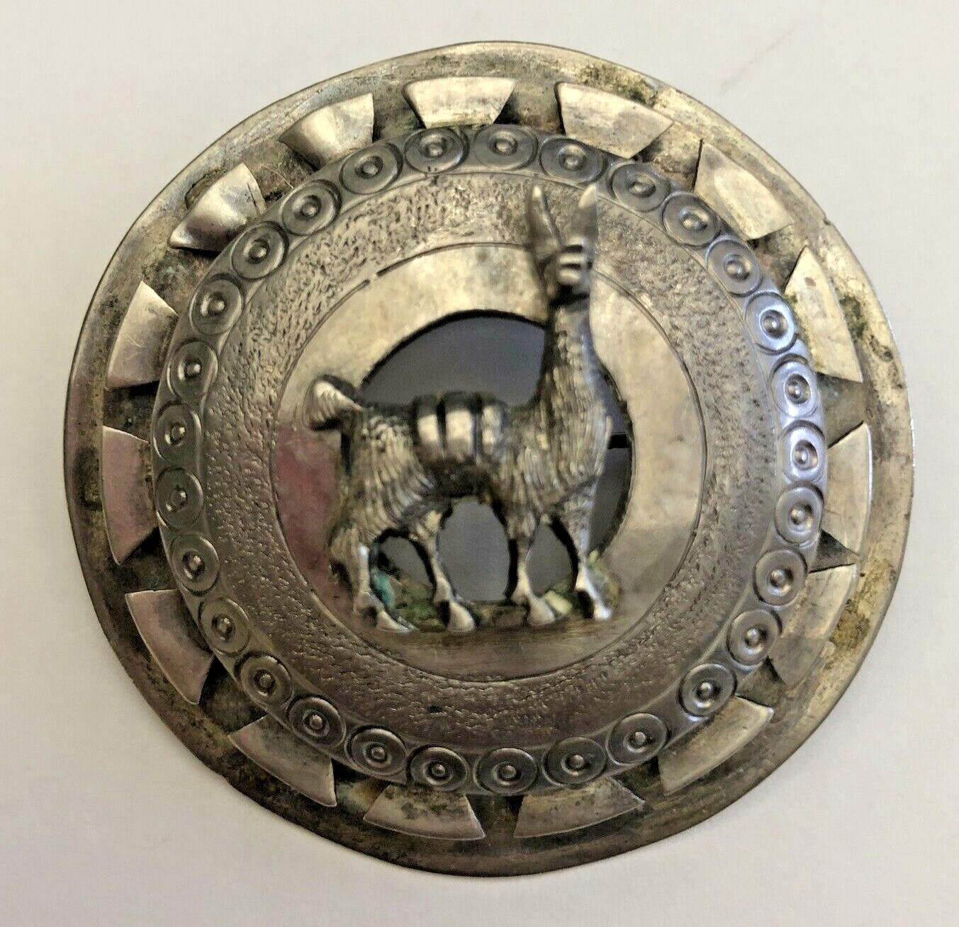 Vintage Sterling Silver Llama Brooch Round Animal Pin… - Gem
