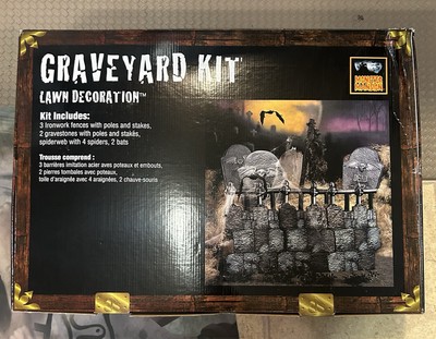 GRAVEYARD KIT HALLOWEEN CEMETERY LAWN DECORATION 3 Ironwork Fence 2 Gravestone | eBay