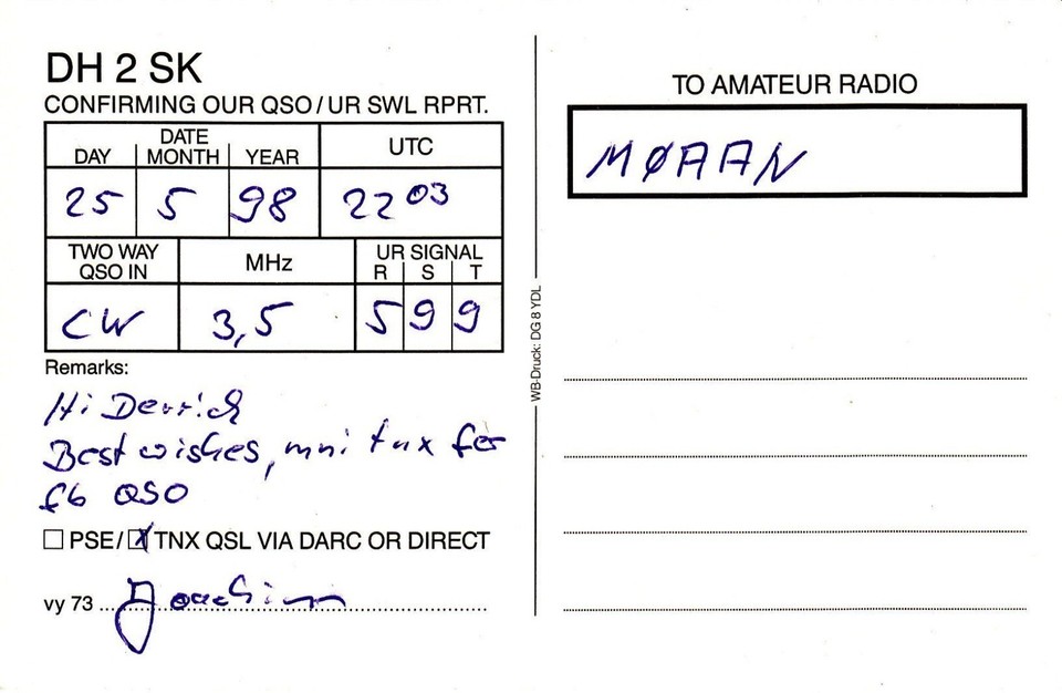 German Amateur Radio QSL Card DF4IAG Horb Germany Grutzeck 1996 | eBay