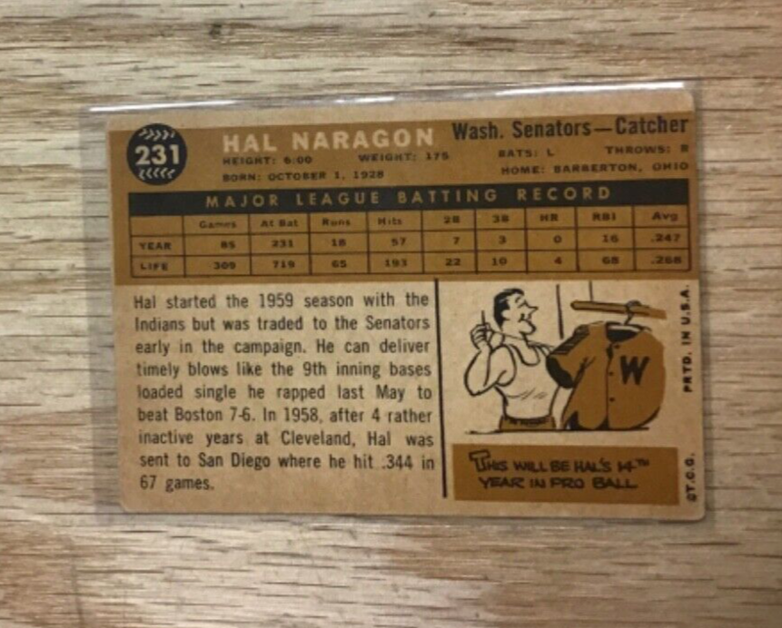 1960 Topps Baseball Hal Naragon Washington Senators Card #231 | eBay