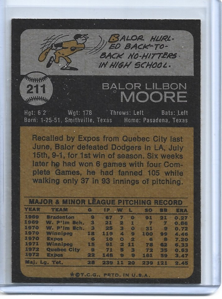 Balor Moore-Montreal Expos-1973 Topps Baseball Card #211 | eBay