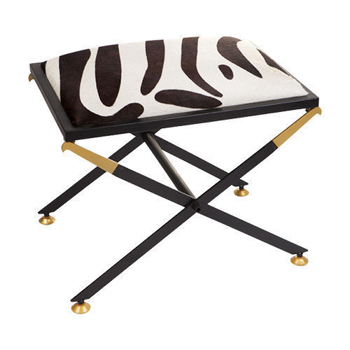 Zanzibar Zebra Print Stool Authentic Cowhide Antique Gold Black/White ...