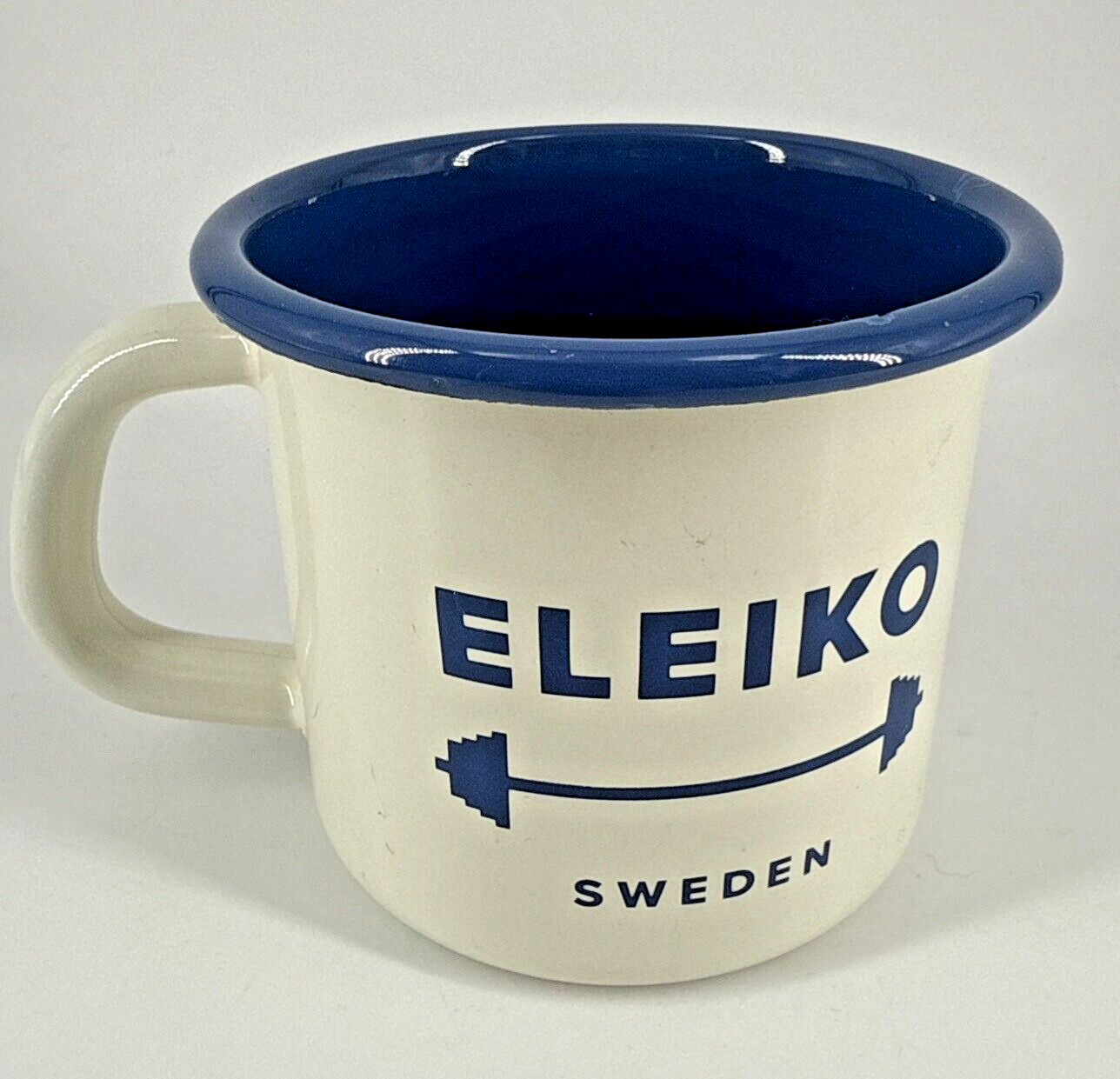 Eleiko Kockums Jernverk Sweden Enamelware Tin Mug Cup White w/Blue Trim ...