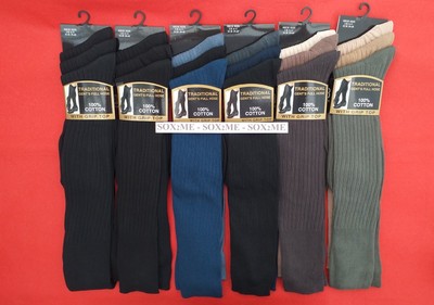 6 PAIRS MENS LONG SOCKS 100% COTTON KNEE HIGH GENTLE GRIP SOFT TOPS ...