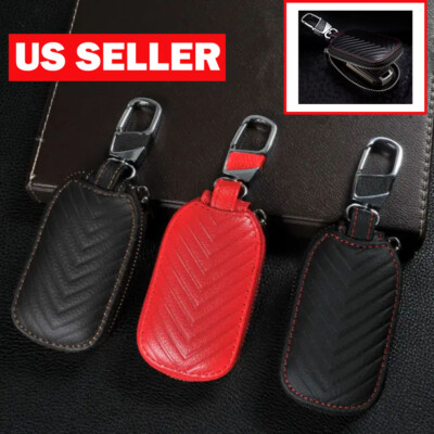 1X Car Key Holder Cover Key Chain Bag Leather Remote Fob Zipper Case US ...