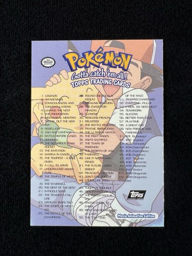 1999 Topps Pokemon First Movie Checklist Ask Ketchum Pikachu Black Logo ...