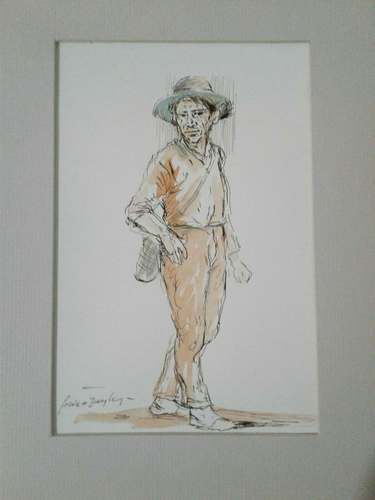 4 Set Ink and watermark drawing Original Art - Farmers Countryman ...