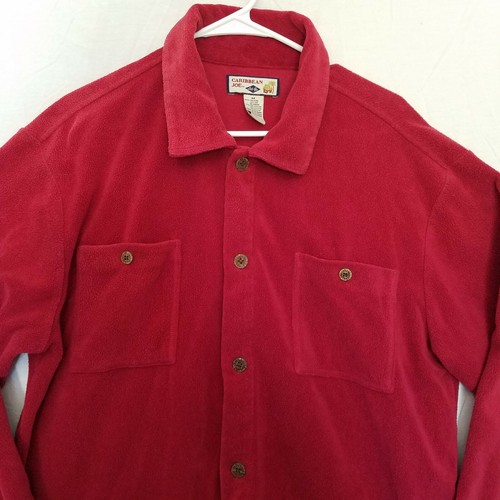 Heavy Fleece Shirt Jacket Long Sleeve Mens Button up Size M 48" red ...