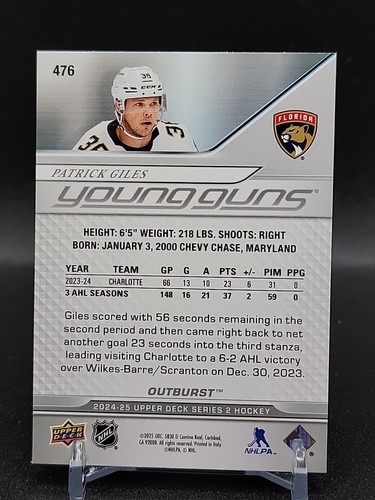 Patrick Giles 2024-25 Upper Deck Series 2 Young Guns Silver Outburst ...