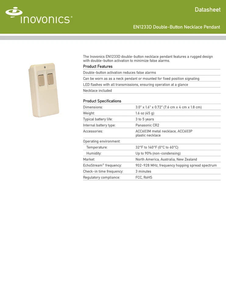 Inovonics EN1233D Double-Button Necklace Pendant | eBay