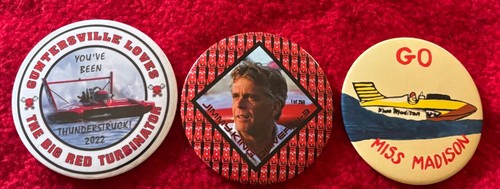 THREE (3) MODERN HYDROPLANE BUTTONS: GUNTERSVILLE, JIMMY KING, GO MISS ...