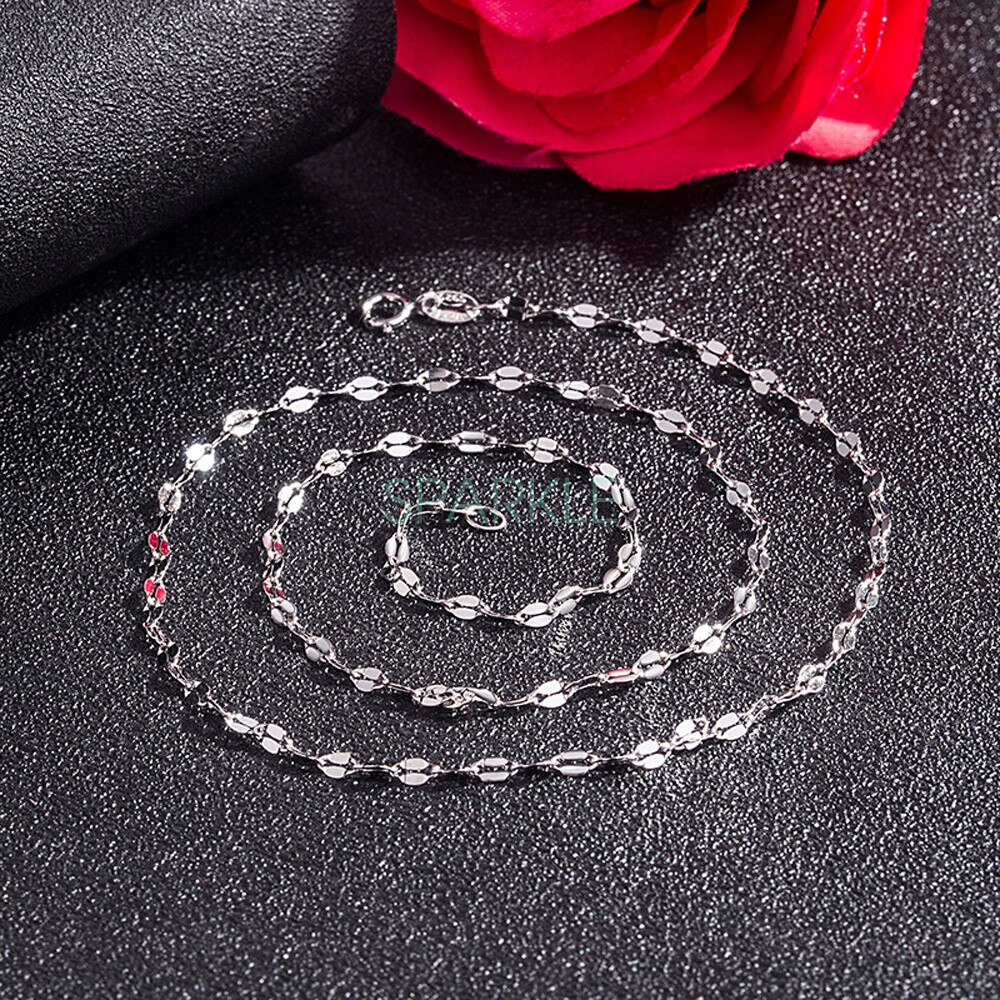 Real 925 Sterling Silver Necklace 2.5mm Lips Chain 14-24" Adjustable ...