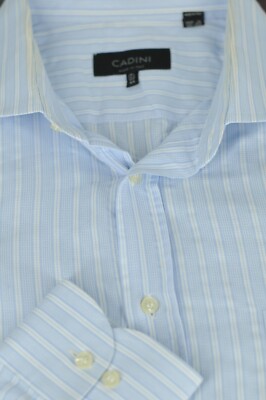 Cadini Men's Blue & White Striped Cotton Dress Shirt 17.5 x 36 | eBay