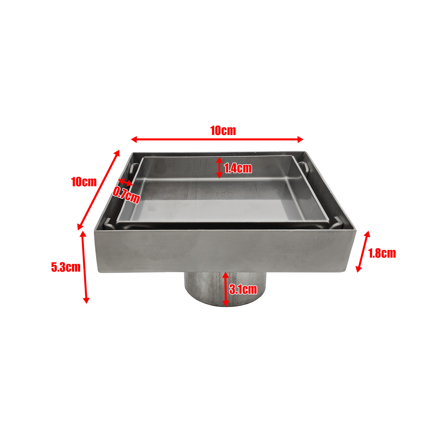 100mm Tile Insert Square Smart Floor Grate Waste Drain Silver Shower ...