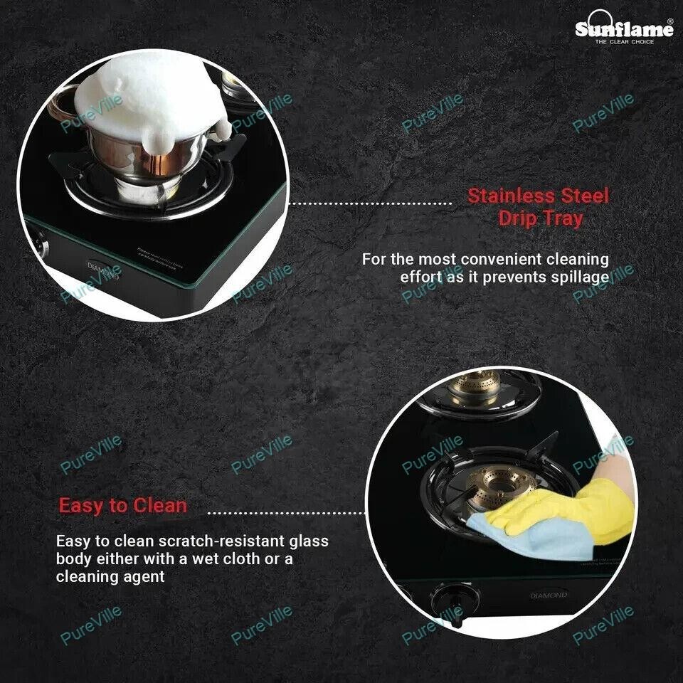 Sunflame Diamond Top 4 Burner Gas Stove BK Glass Iron Black Color Best ...
