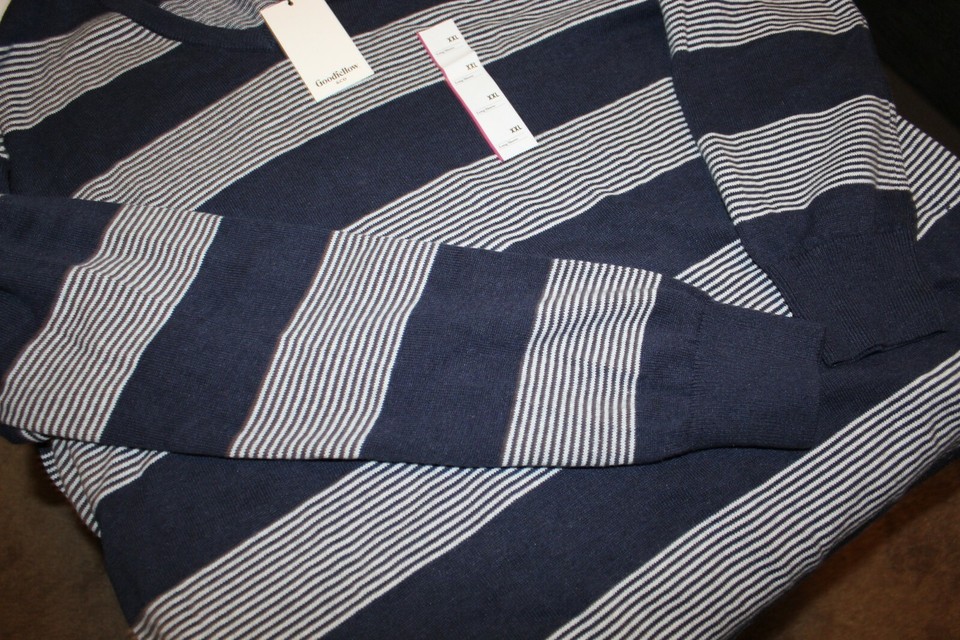 NWT Goodfellow & Co Men's Size XXL Navy Blue & White Striped Sweater L ...