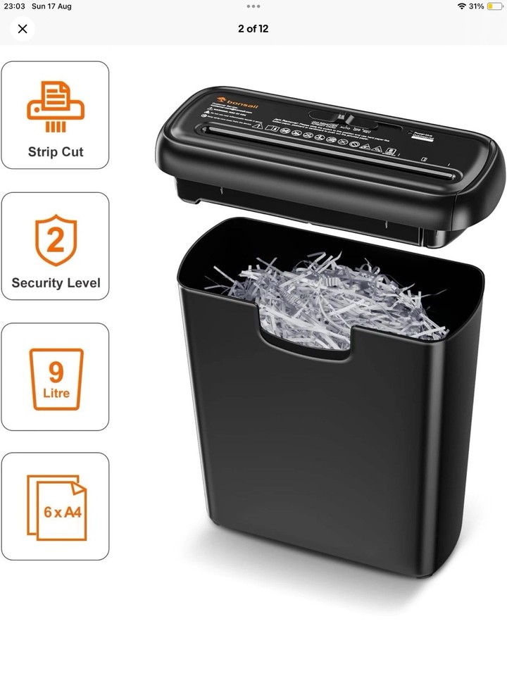 Bonsaii 6-Sheet Strip-Cut Paper Shredder, Small Paper Shredder for Home ...
