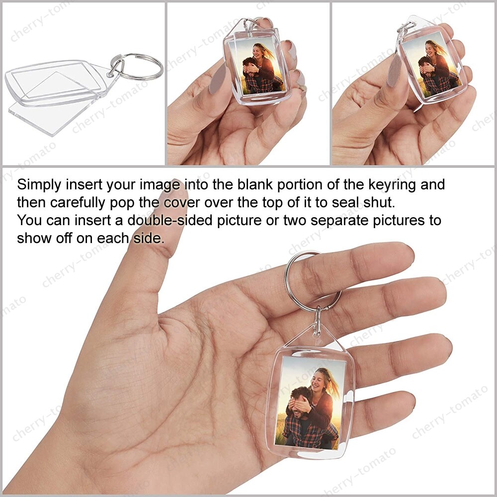 120pcs Clear Acrylic Blank Keyring Photo Insert Frame Keyrings DIY Key ...