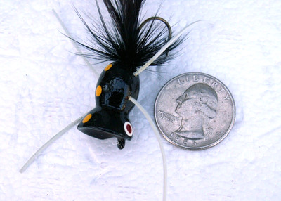 BIG VINTAGE BASS POPPER BUG SIZE 2 HOOK , BLACK WITH YELLOW DOTS ...