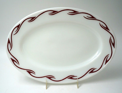 Vintage Pyrex Tableware Corning Ruby Scroll Maroon Hook 11.5" Wide Med ...
