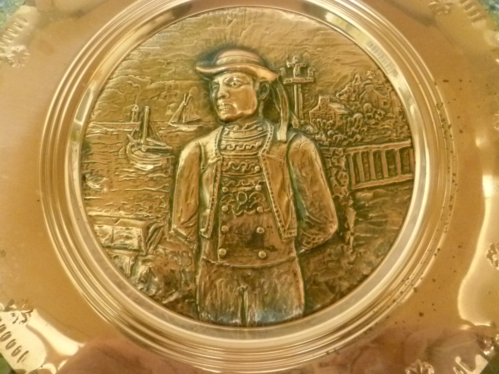 PAIR OF VINTAGE, DECORATIVE, FRENCH, EMBOSSED COPPER WALL PLAQUES ...