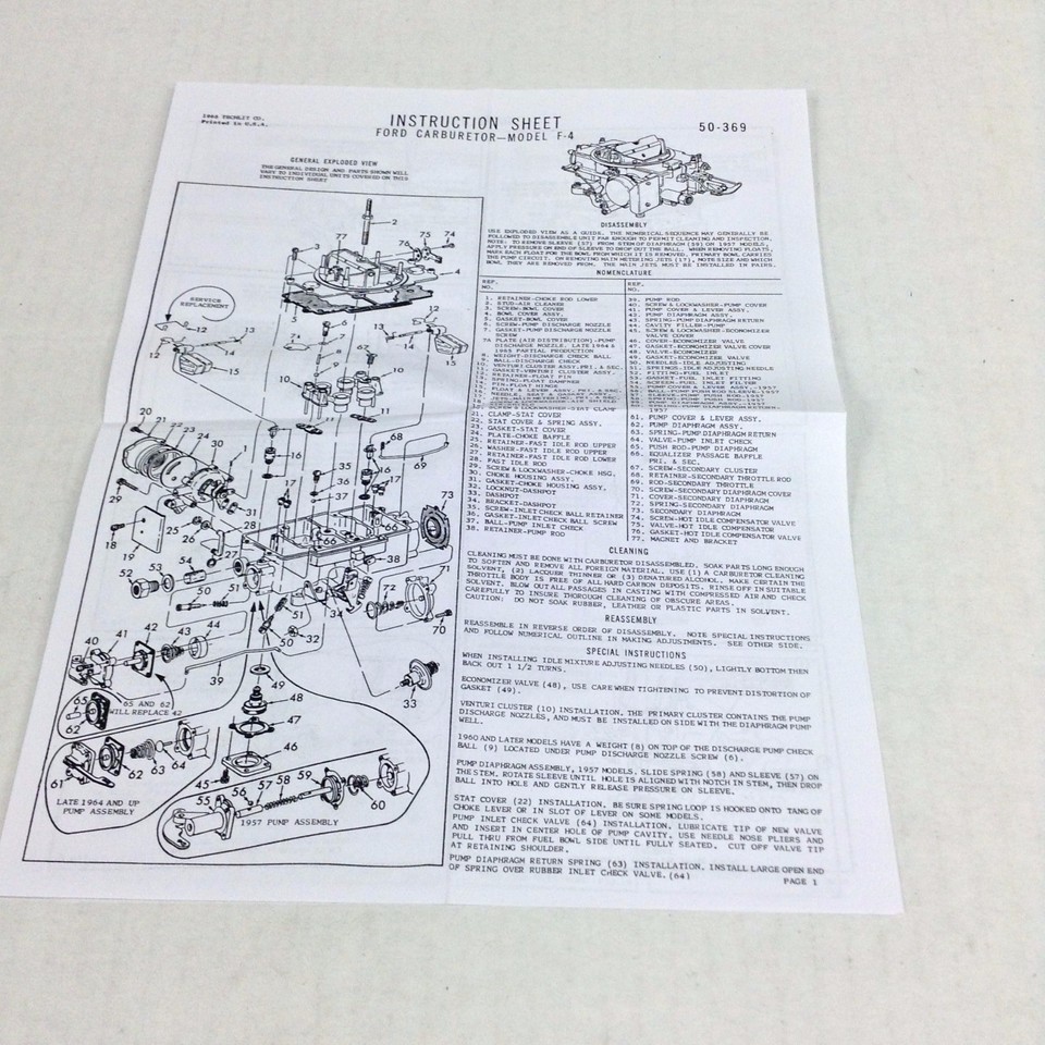 AUTOLITE MOTORCRAFT 4100 CARB KIT 1958-1969 FORD MERCURY 289-332-352 ...
