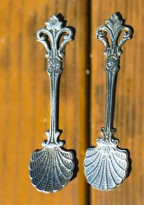 Pair Of Silver Toned Salt Spoons Two And A Half Inches Long | eBay