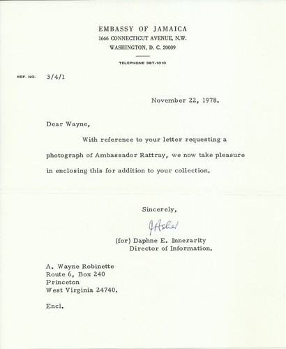 Courtenay Rattray - Jamaica Ambassador Original Autographed 5x7 Signed ...