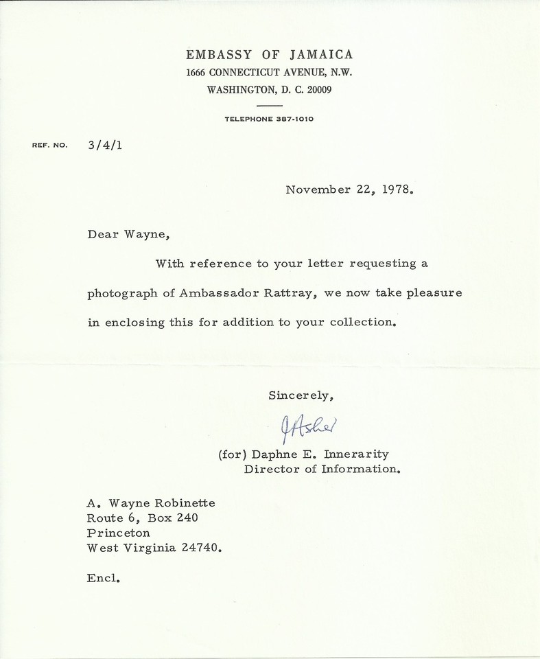 Courtenay Rattray - Jamaica Ambassador Original Autographed 5x7 Signed ...