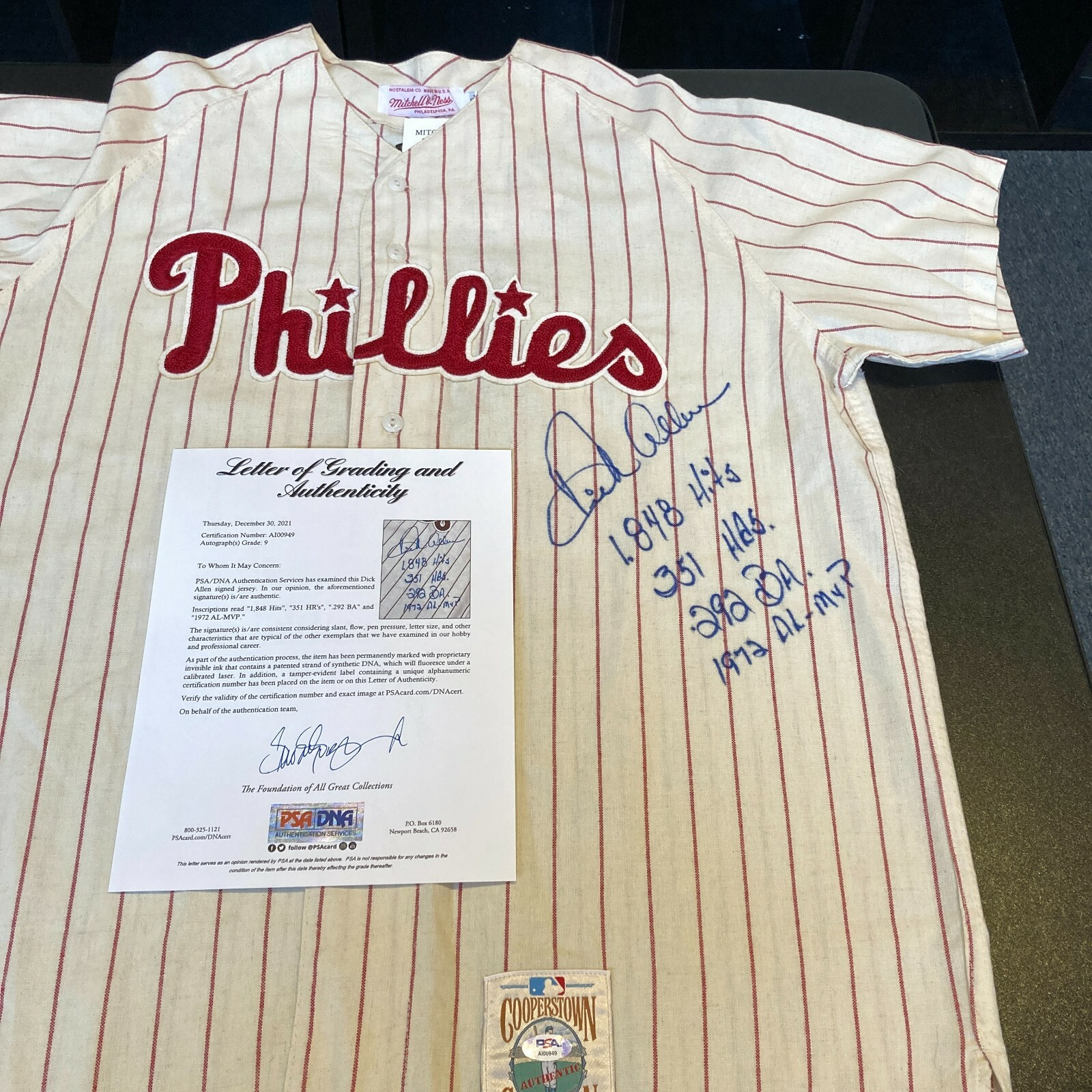 The Finest Dick Richie Allen Signed Phillies STAT Jersey PSA DNA MINT 9 ...
