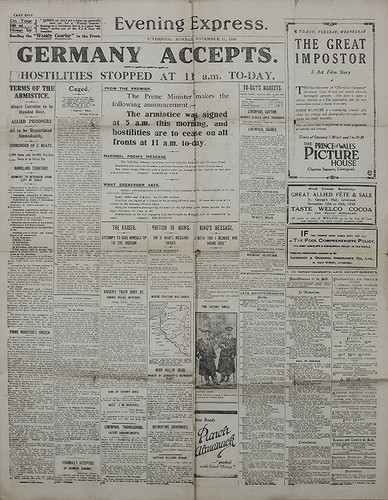 LIVERPOOL EVENING EXPRESS NEWSPAPER 11 NOV 1918 . WW1 GERMAN ARMISTICE ...