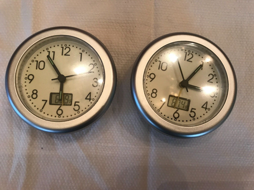 2 SMALL DESKTOP OR SHELF CLOCKS PLASTIC SILVERTONE | eBay
