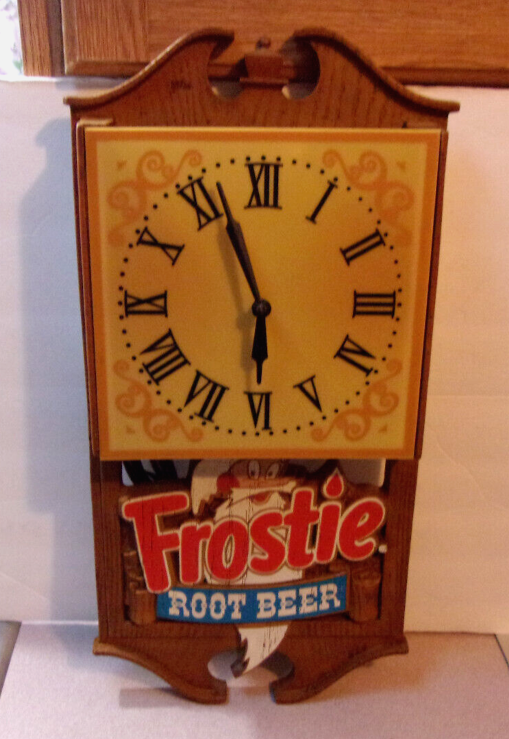 Vintage Frostie Root Beer Soda Lighted Clock 22'' x 10+1/2'' 1960s or ...