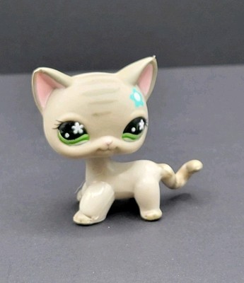 Littlest Pet Shop LPS #483 Gray Striped Shorthair Cat Blue Flower Eyes ...