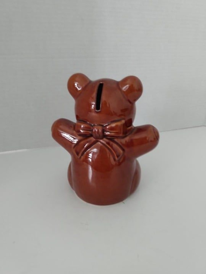 VINTAGE~CERAMIC "BABY" TEDDY BEAR COIN BANK with STOPPER~BY ARAMIS ...