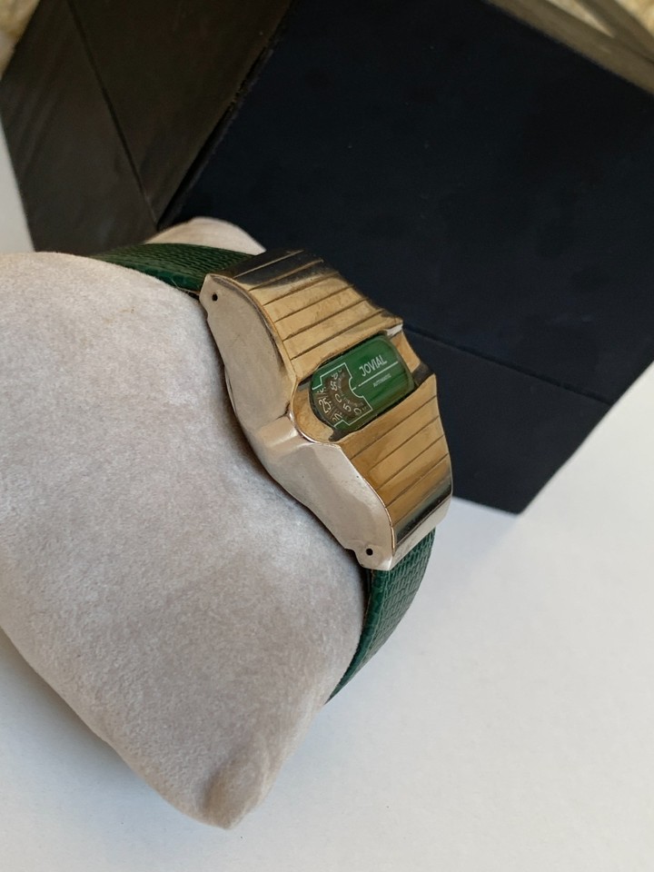 1970'S VINTAGE JOVIAL JUMP HOUR DISK WATCH GREEN SPACE AGE 43MM ULTRA ...