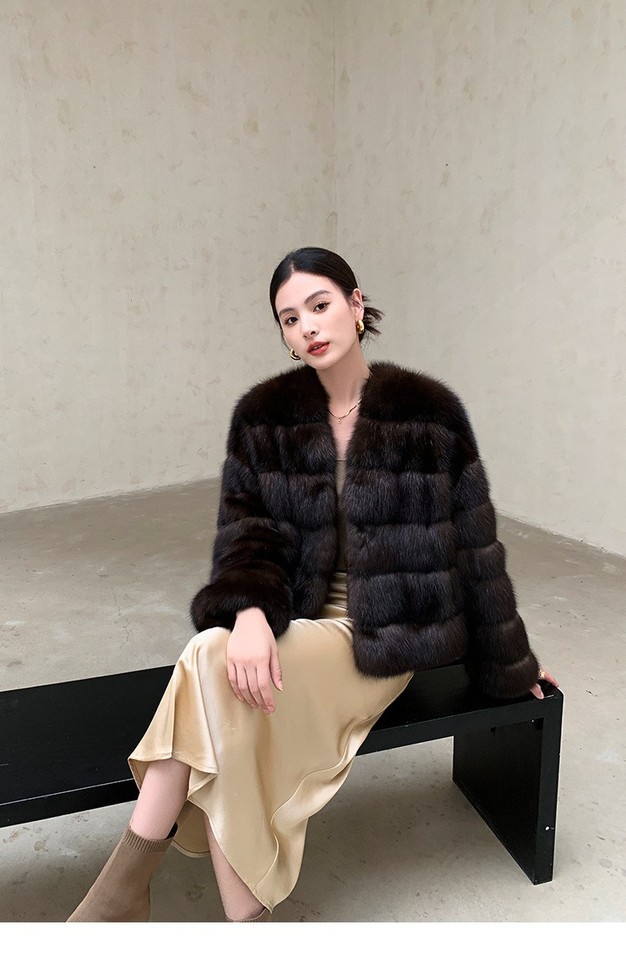 Luxury Mink Fur Coat Women's Warm V-neck Fur Jacket Winter New Short ...
