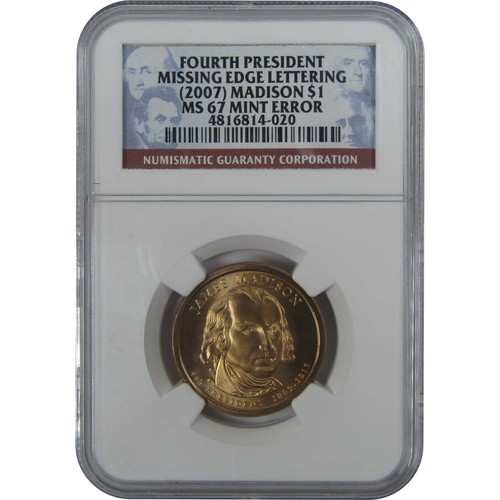 2007 James Madison Presidential MS 67 NGC $1 Missing Edge Lettering | eBay