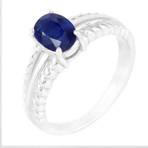 HEATED NATURAL 8X6MM BLUE SAPPHIRE SINGLE GEM STERLING SILVER 925 RING ...