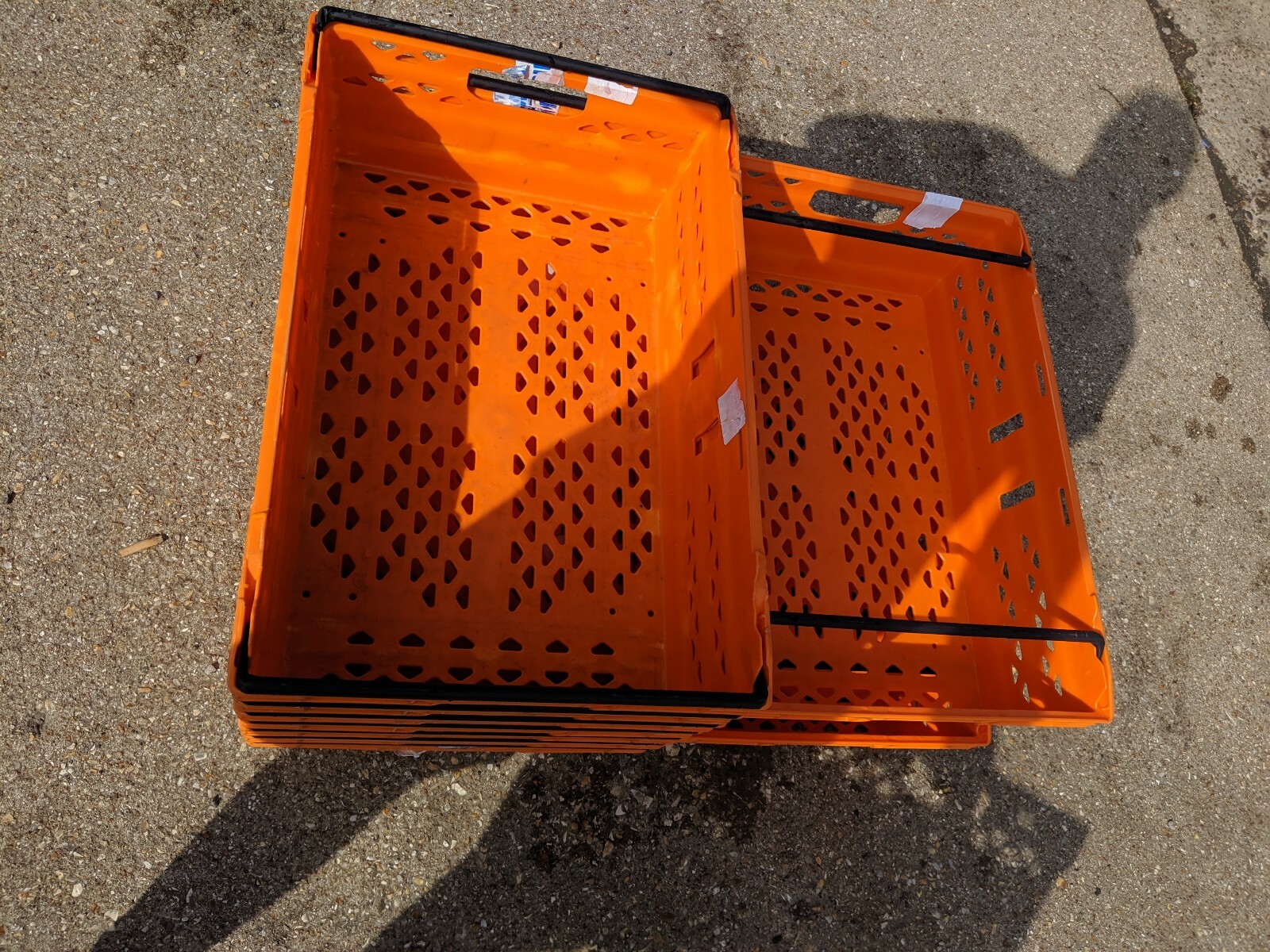 5 x Bright Orange Bail Arm Crates / Bale Arm Plastic Stacking Storage ...