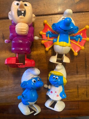 VINTAGE 1980s Smurfs Wind Up Toy Peyo Smurfette Gargamel Jokey hand ...