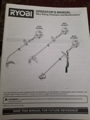 Ryobi Operator’s Manual 30cc String Trimmers & Brushcutters Includes ...