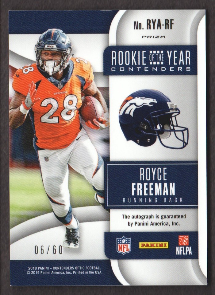 2018 Contenders Optic Football ROTY Auto Purple #RF Royce Freeman 06/60 ...