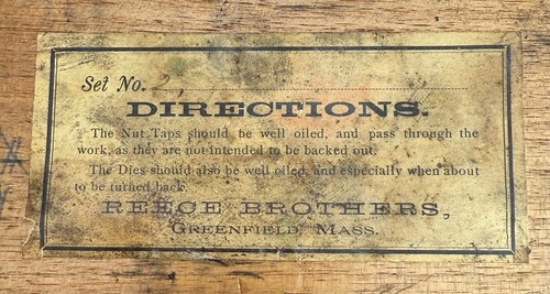 Antique Reece Brothers Tap & Die Set Greenfield MA No. 2 Pat. Sept 1875 ...
