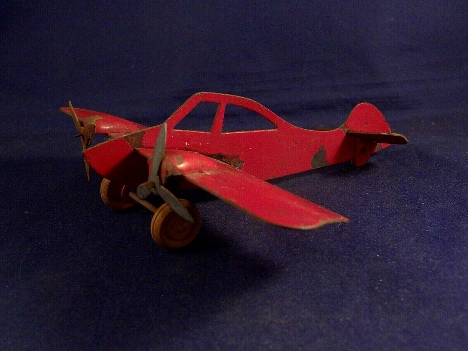 Vintage rare tin toy red plane airplane aircraft France 1930's | eBay