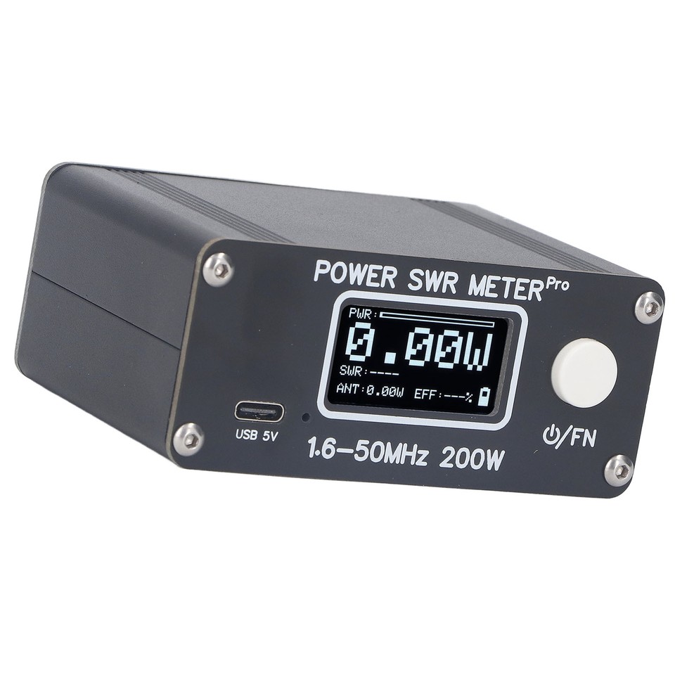 SWR Meter 1.6-50MHz 0.5W-200W 1.29in Screen Shortwave HF PWR Power ...