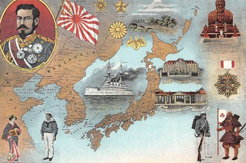 Japan Asia Map Japanese Military Samurai Geisha Emperor Vintage ...