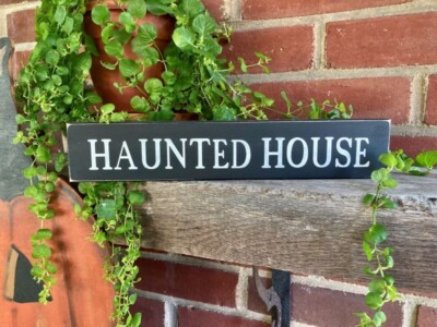 Haunted House Shelf Sitter Halloween Wood Sign Block Halloween Decor | eBay
